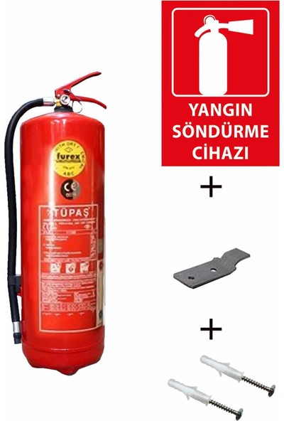 Valentino 6 Kg Tüpaş Yangın Tüpü, Yangın Tüpü Levhası, Askı Aparatı Ve Dübel Vida 4'lü Set Valentino 6 Kg Tüpaş Yangın Tüpü, Yangın Tüpü Levhası, Askı Aparatı Ve Dübel Vida 4'lü Set