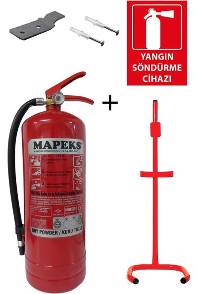 Valentino 6 Kg Mapeks Yangın Tüpü, Yangın Tüpü Levhası, Askı Aparatı, Dübel Vida Ve C Tipi Sehpa 5'li Set Valentino 6 Kg Mapeks Yangın Tüpü, Yangın Tüpü Levhası, Askı Aparatı, Dübel Vida Ve C Tipi Sehpa 5'li Set