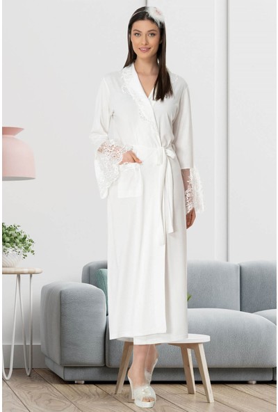Mecit Pijama Mecit 5450 Ekru Dört Parça Pijama, Gecelik, Sabahlık Lohusa Seti Mecit Pijama Mecit 5450 Ekru Dört Parça Pijama, Gecelik, Sabahlık Lohusa Seti