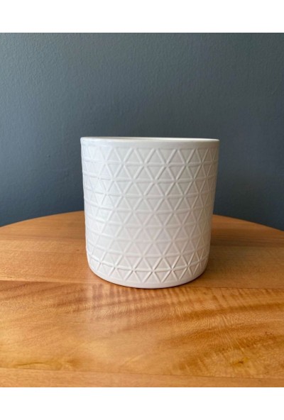 Merry Geometrik Desenli Dekoratif Beyaz Seramik Saksı
