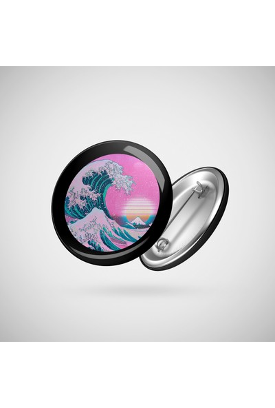Fizello Vaporwave Aesthetic Great Wave Off Kanagawa Rozet Fizello Vaporwave Aesthetic Great Wave Off Kanagawa Rozet