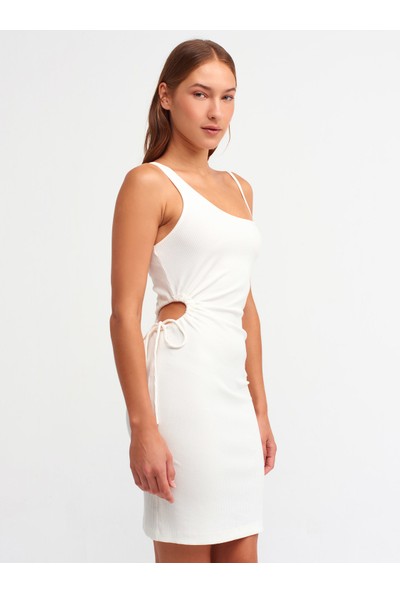 Dilvin 9131 Yan Büzgülü Asimetrik Elbise-Ekru Dilvin 9131 Yan Büzgülü Asimetrik Elbise-Ekru