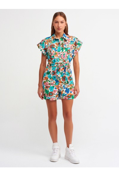 Dilvin 7987 Cep Detaylı Kısa Tulum-Saks