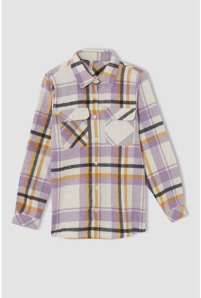 DeFacto Kız Çocuk Oversize Fit Yılbaşı Temalı Uzun Kollu Flanel Oduncu Gömlek T6962A621AU