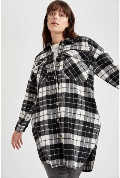 DeFacto Kare Desenli Oversize Fit Oduncu Gömlek Ceket V5623AZ21WN