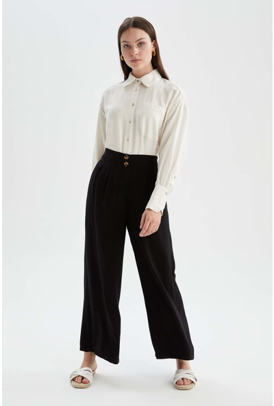 DeFacto Regular Fit Geniş Paça Viskon Pantolon W3016Az21Hs