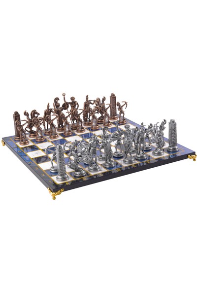 Elifeshop Esrmoka5 Metal Döküm Bronz Satranç Takımı Roma Okçuları & Özel Ayaklı Mavi Mermer Desenli Tahta Elifeshop Esrmoka5 Metal Döküm Bronz Satranç Takımı Roma Okçuları & Özel Ayaklı Mavi Mermer Desenli Tahta