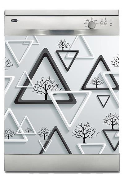 Sticker Art Bulaşık Makinesi Sticker Kaplama Beyaz Eşya Kaplama Siyah Beyaz Ağaç