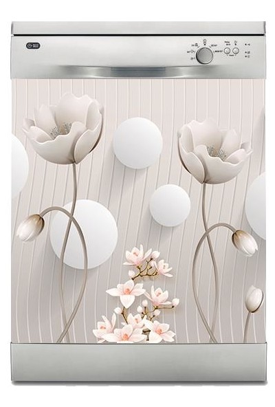 Sticker Art Bulaşık Makinesi Sticker Kaplama Beyaz Eşya Kaplama 3D Çiçek