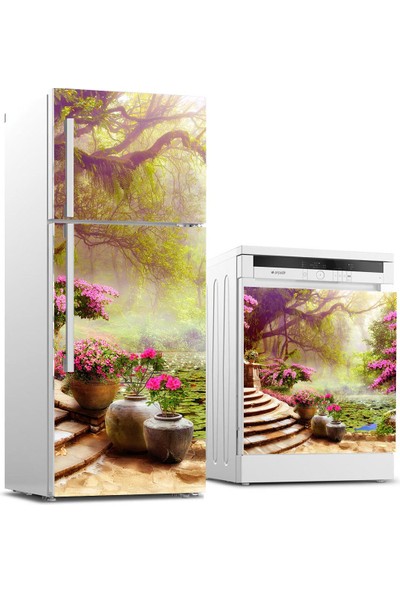 Sticker Art Buzdolabı ve Bulaşık Makinası Beyaz Eşya Sticker Kaplama 3D Bahçe