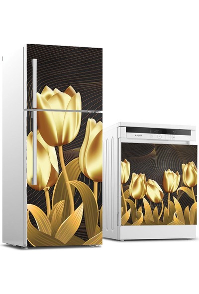 Sticker Art Buzdolabı ve Bulaşık Makinası Beyaz Eşya Sticker Kaplama Altın Çiçekler Sticker Art Buzdolabı ve Bulaşık Makinası Beyaz Eşya Sticker Kaplama Altın Çiçekler