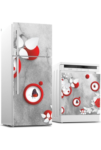 Sticker Art Buzdolabı ve Bulaşık Makinası Beyaz Eşya Sticker Kaplama Kırmızı Yuvarlak Kelebek Sticker Art Buzdolabı ve Bulaşık Makinası Beyaz Eşya Sticker Kaplama Kırmızı Yuvarlak Kelebek