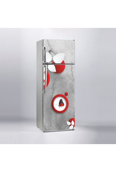 Sticker Art Buzdolabı Sticker Kaplama Dolap Kaplama Etiketi Kırmızı Yuvarlak Kelebek