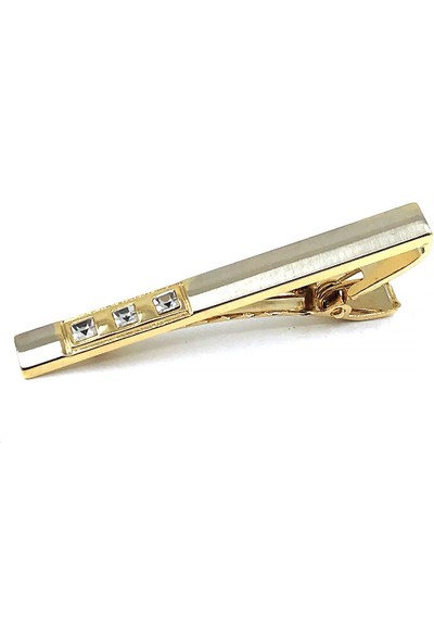 Kravatkolik Gold Mat Renk Beyaz Taşlı Kravat İğnesi