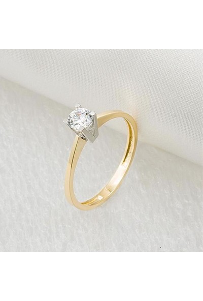 Bilezikci 2 Renkli 14 Ayar Altın Tek Taş Yüzük