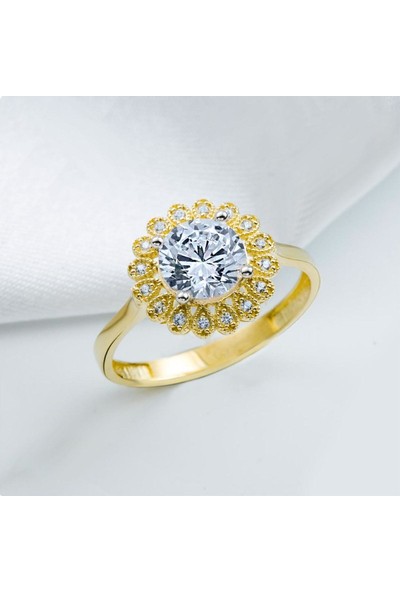 Bilezikci Papatya 14 Ayar Taşlı Altın Yüzük