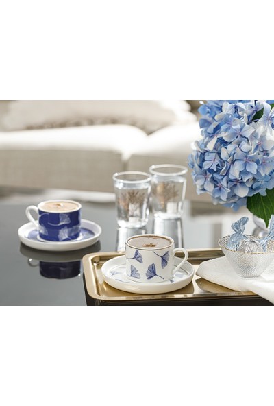 English Home Gingko Biloba New Bone 2'li Kahve Fincan Takımı 80 ml Lacivert-Beyaz English Home Gingko Biloba New Bone 2'li Kahve Fincan Takımı 80 ml Lacivert-Beyaz