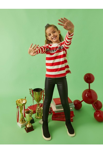 Koton Beli Lastikli Deri Görünümlü Düz Tayt