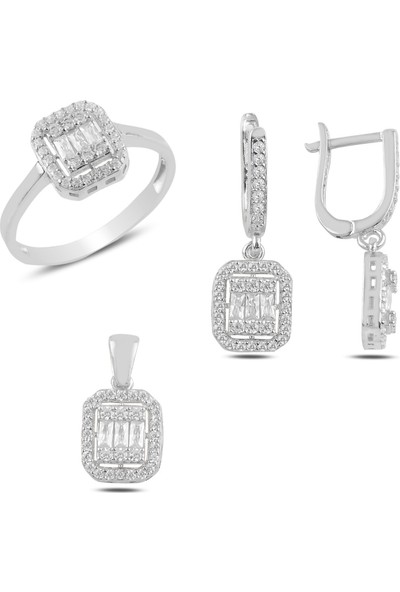 Gümüşhane Silver Baget Zirkon Tektaş Set