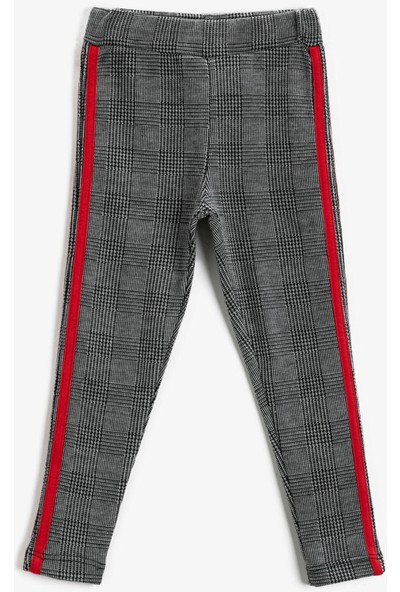 Koton Ekoseli Şerit Detaylı Tayt Beli Lastikli