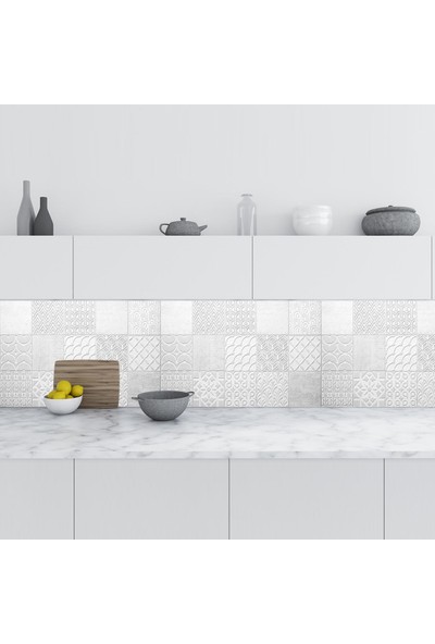 Sticker Art Mutfak Tezgah Arası Folyo Fayans Kaplama Folyosu Gri Vintage Fayans Desen 60 x 500 cm