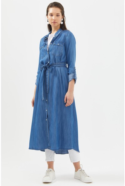 Nihan Spor Cepli Çıtçıtlı Tensel Tunik Indigo - D5212