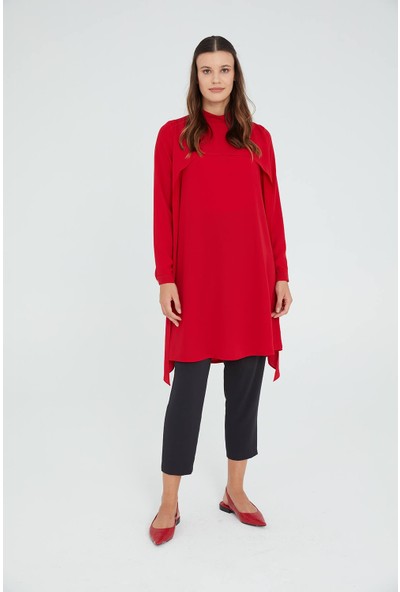 Nihan Parçalı Hakim Yaka Tunik Kırmızı