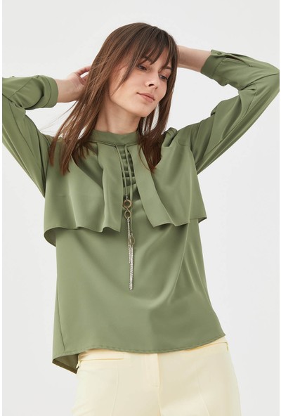 Nihan Yaka Detaylı Bluz Haki