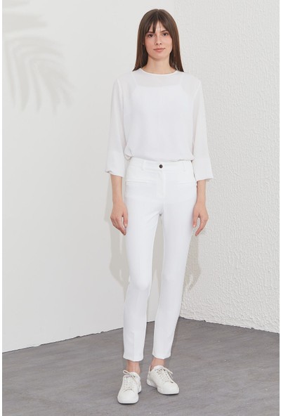 Nihan Dar Paça Pantolon Ekru