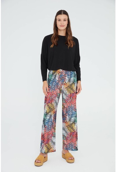 Nihan Desenli Bol Pantolon Somon