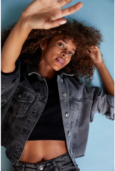 DeFacto Renk Bloklu Oversize Fit Jean Ceket V6634Az21Au