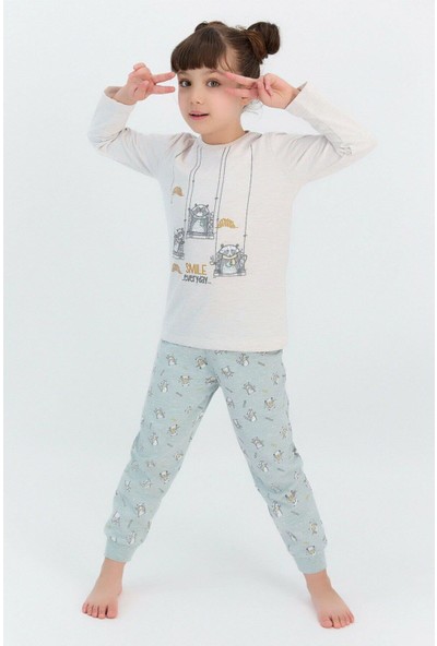 Roly Poly 2577-2 Kız Çocuk Uzun Kollu Pijama Takımı - Krem