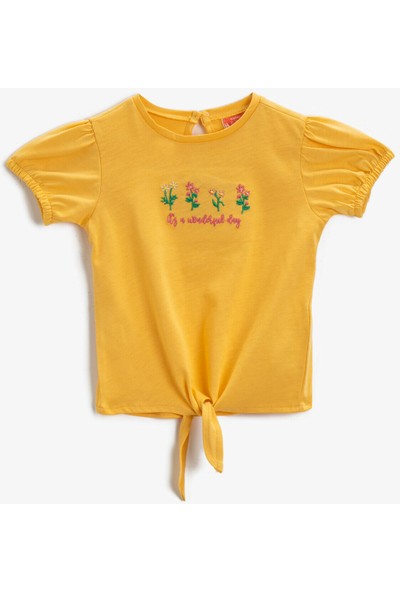 Koton Kız Bebek Çiçekli Tişört Önden Bağlamalı Pamuklu