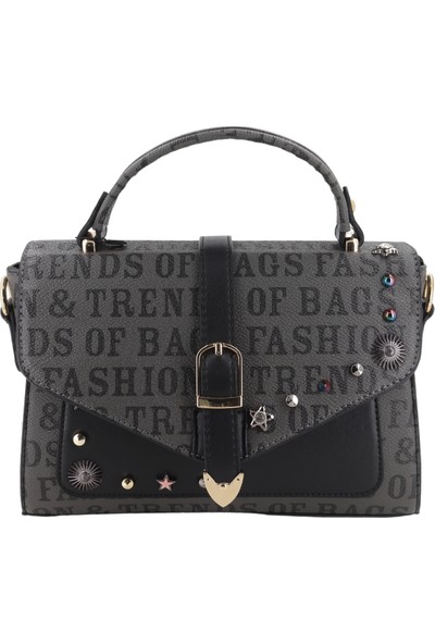 Venüs 2015 Baskılı Deri Kadın El ve Omuz Çantası Gri-Siyah