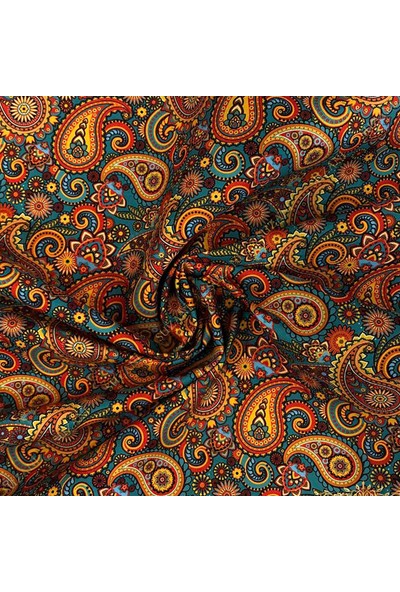 Suzani Turkuaz Zemin Şal Desenli Dijital Baskılı Kumaş KMS-0928