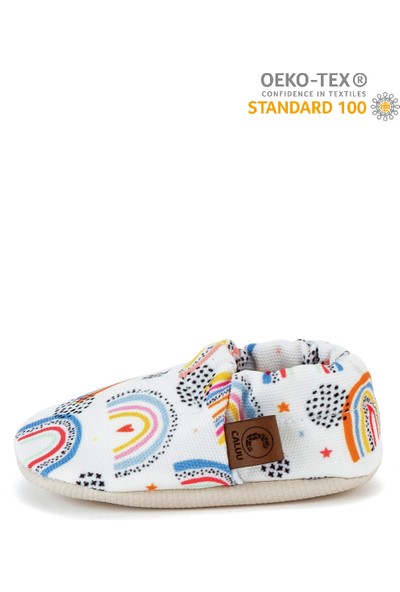 Caluu Baby Beyaz Gökkuşağı Baskılı Bebek Patik