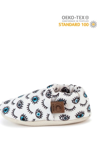 Caluu Baby Beyaz Göz Baskılı Bebek Patik