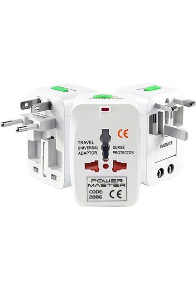 Powermaster 2886 (125V-250V-6A-13A) Beyaz Universal Çoklu Priz Çevirici Seyahat Adaptörü Powermaster 2886 (125V-250V-6A-13A) Beyaz Universal Çoklu Priz Çevirici Seyahat Adaptörü