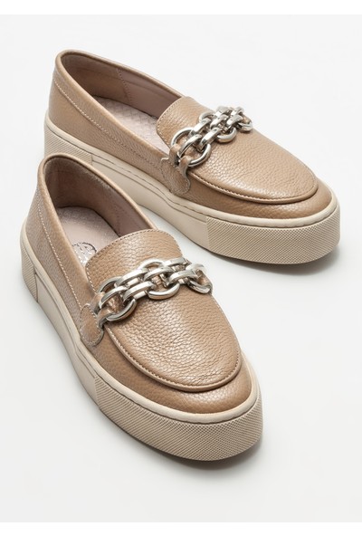 Elle Shoes Naturel Deri Kadın Loafer