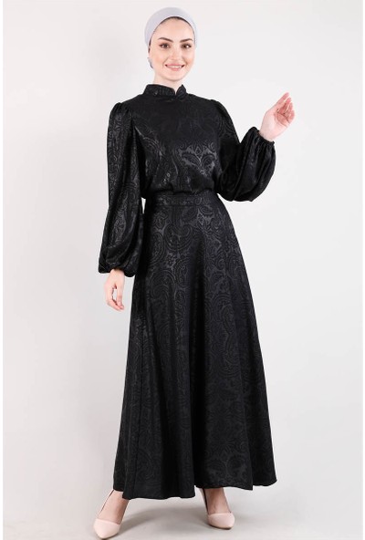 Zülays Osmanlı Desenli Etek Takım Siyah