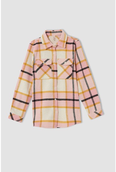 DeFacto Kız Çocuk Oversize Fit Kollu Geri Dönüşümlü Flanel Oduncu Gömlek T6962A621AU