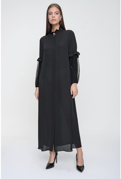 Aker 7148111 Kolları Dantel Detaylı Bağcıklı Ferace