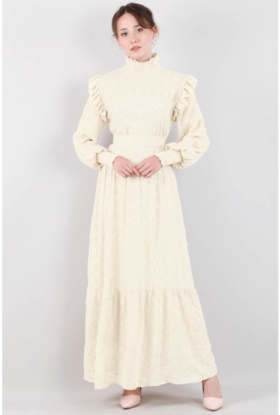 Zülays Vintage Elbise Ekru