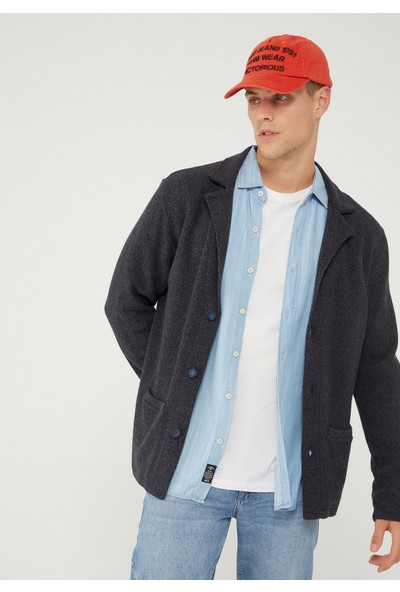 Mavi Düğmeli Lacivert Triko Ceket