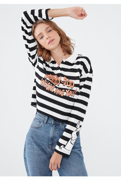 Mavi Scooby Doo Baskılı Siyah Tişört