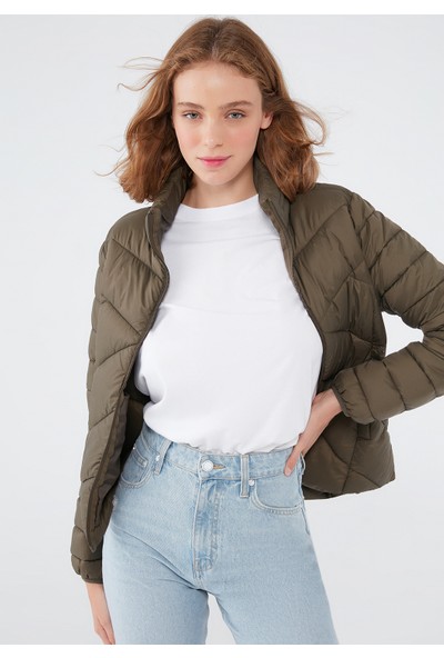 Mavi Kadın Dik Yaka Haki Şişme Mont 110698-34615