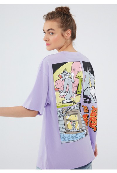 Mavi Kadın Tom Jerry Baskılı Mor Tişört 1601232-35710
