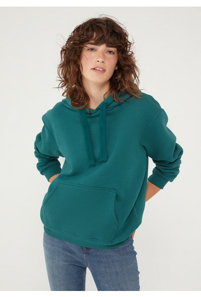Mavi Kapüşonlu Yeşil Sweatshirt