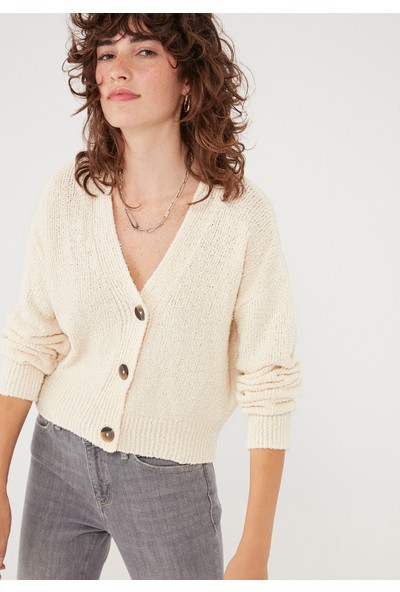 Mavi Kadın Düğmeli Bej Hırka 171488-34519