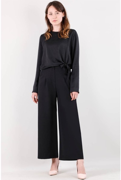 Zülays Geniş Paça Kumaş Pantolon Siyah